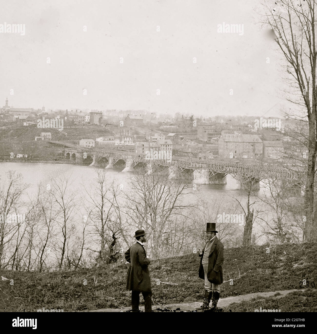 Washington, D.C. The Aqueduct bridge and Georgetown from the Virginia ...