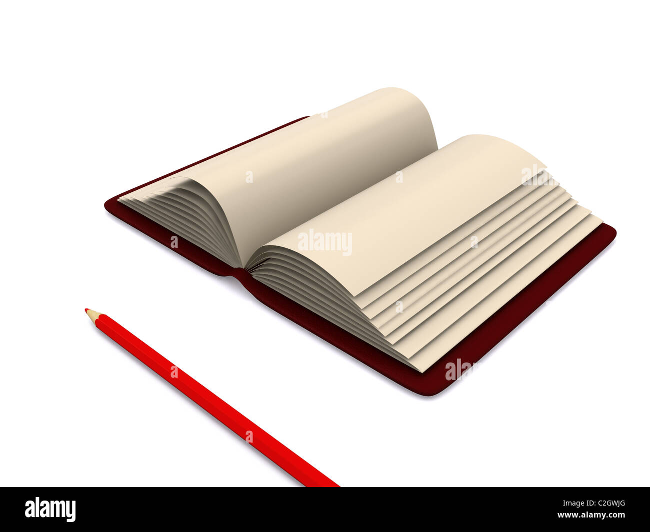 open book with red pencil. 3d on white Stock Photo - Alamy