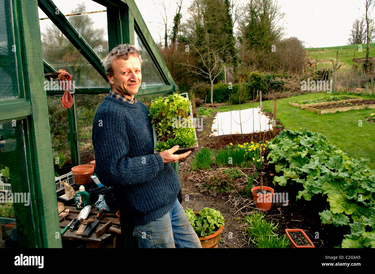 Charles Dowding, organic garden salad leaf grower at his home near ...