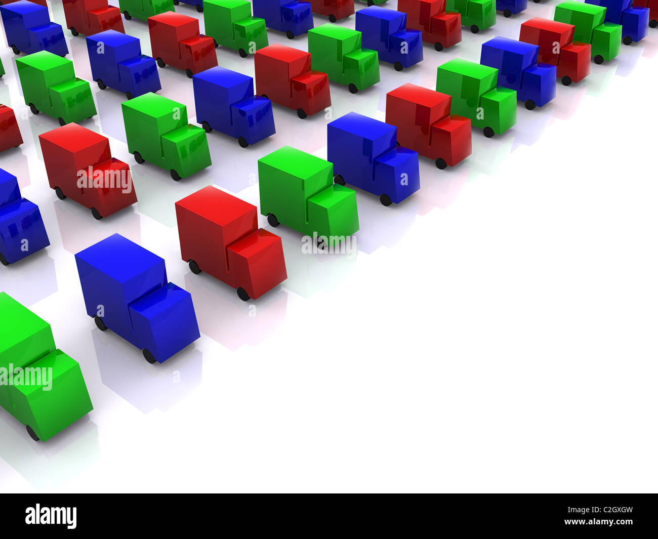 row of colored RGB cars. 3d Stock Photo - Alamy