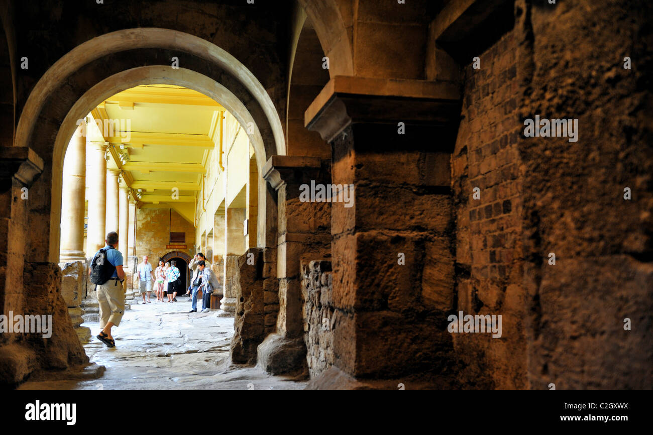 One of the many arched tunnels around the Roman baths in historic city ...