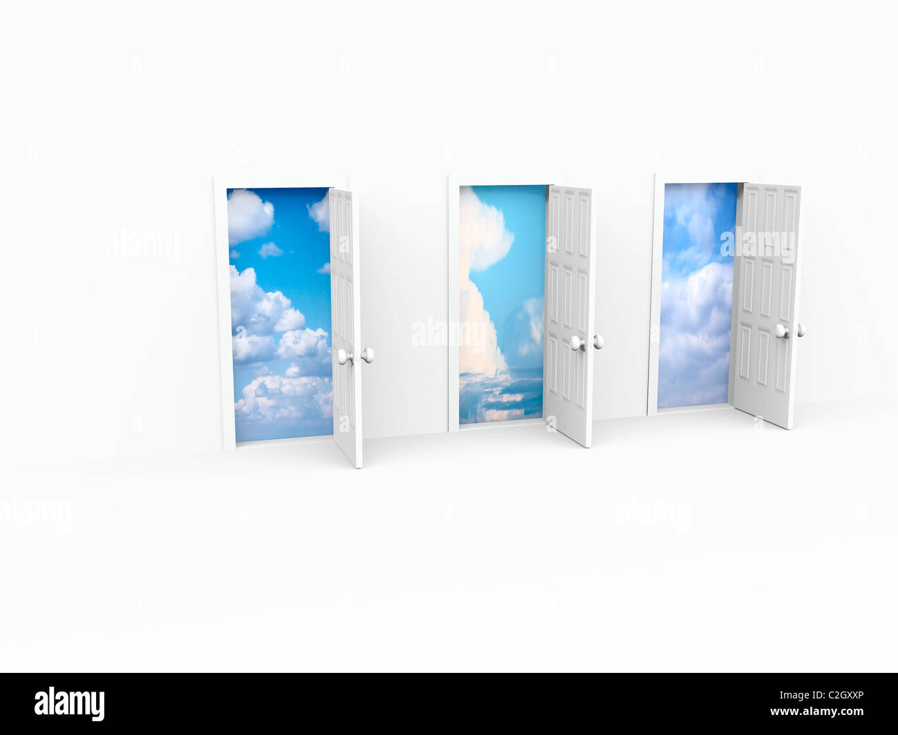 open doors. 3d on white Stock Photo - Alamy