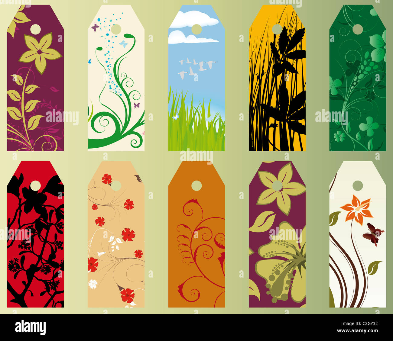 Set of ten vector floral bookmark labels Stock Photo - Alamy
