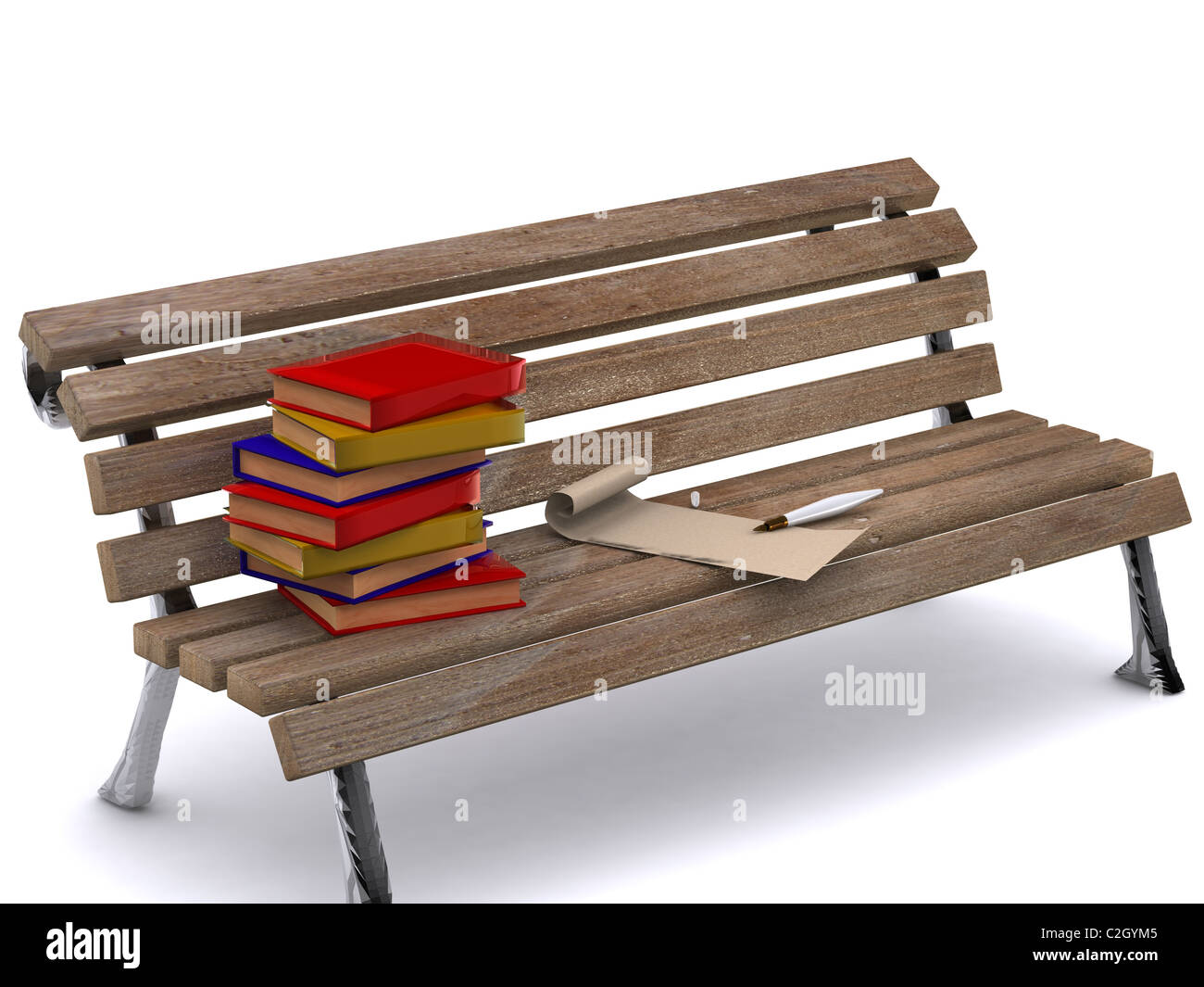 letter and books on bench. 3D Stock Photo - Alamy