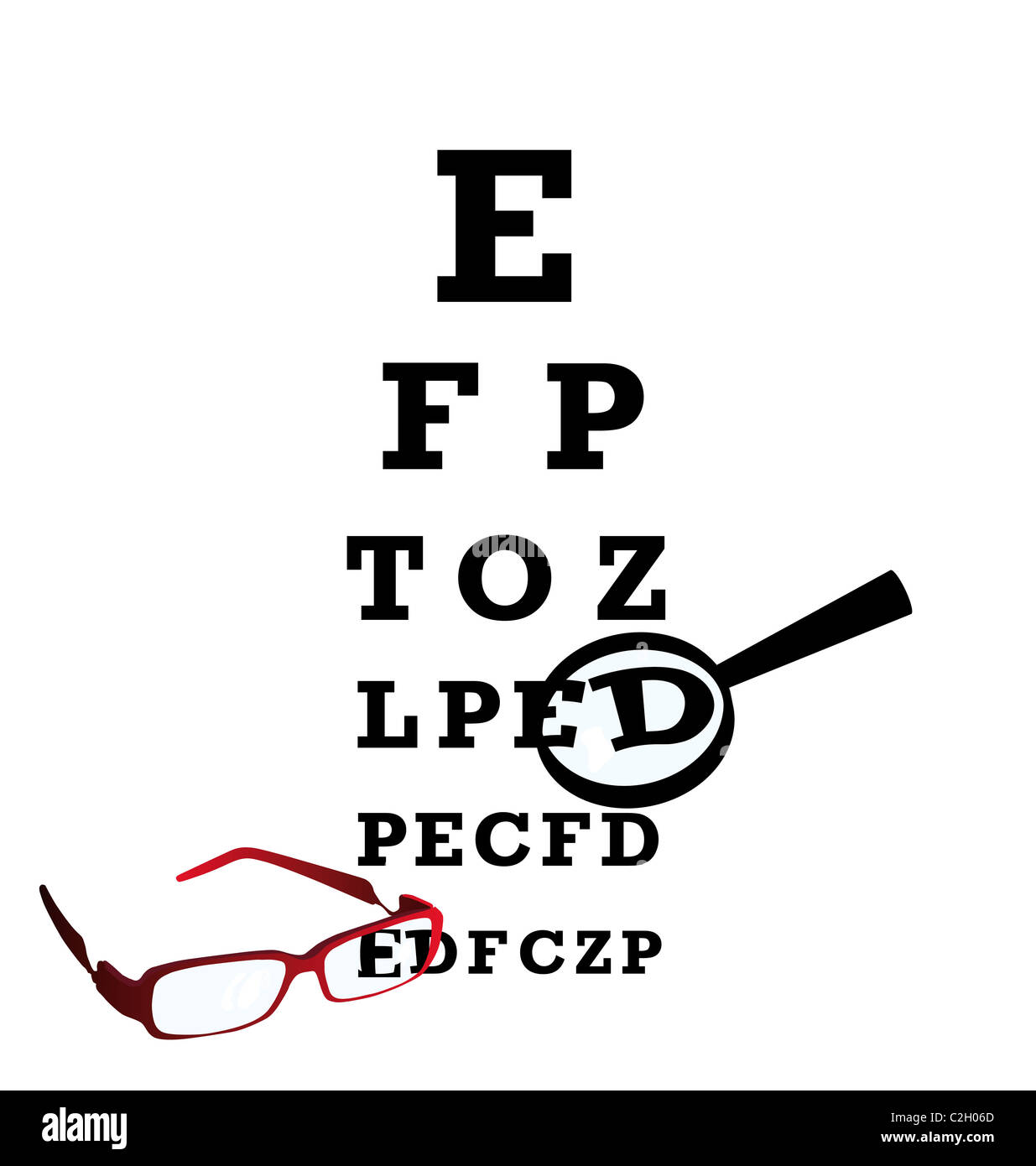 Test alphabet in oculist room with glasses and loupe Stock Photo - Alamy