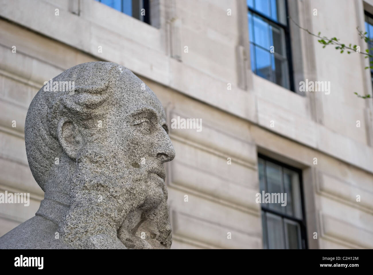detail of michael black's 1976 statue of paul julius reuter, founder of ...