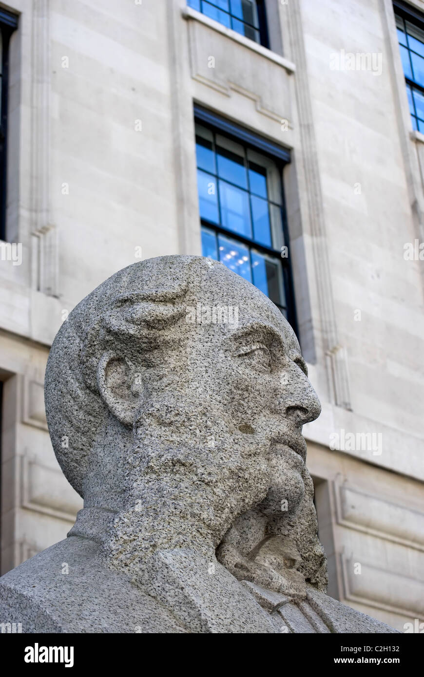 detail of michael black's 1976 statue of paul julius reuter, founder of ...