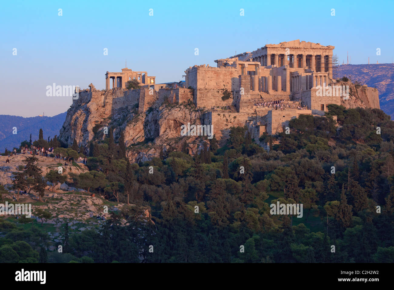 Parthenon on Acropolis hill in Greece with the national guard climbing ...