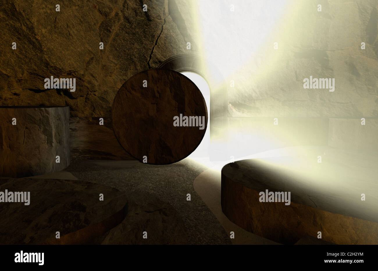 The Stone Rolling Away From The Tomb Stock Photo - Alamy