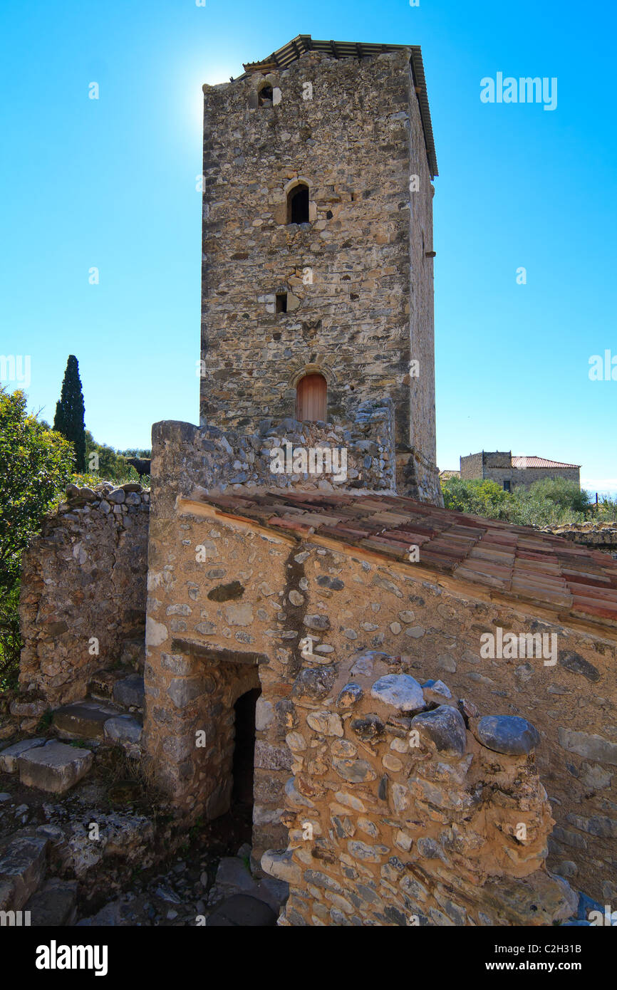 Typical stone Tower-houses ruins in Mani, Greece Stock Photo - Alamy
