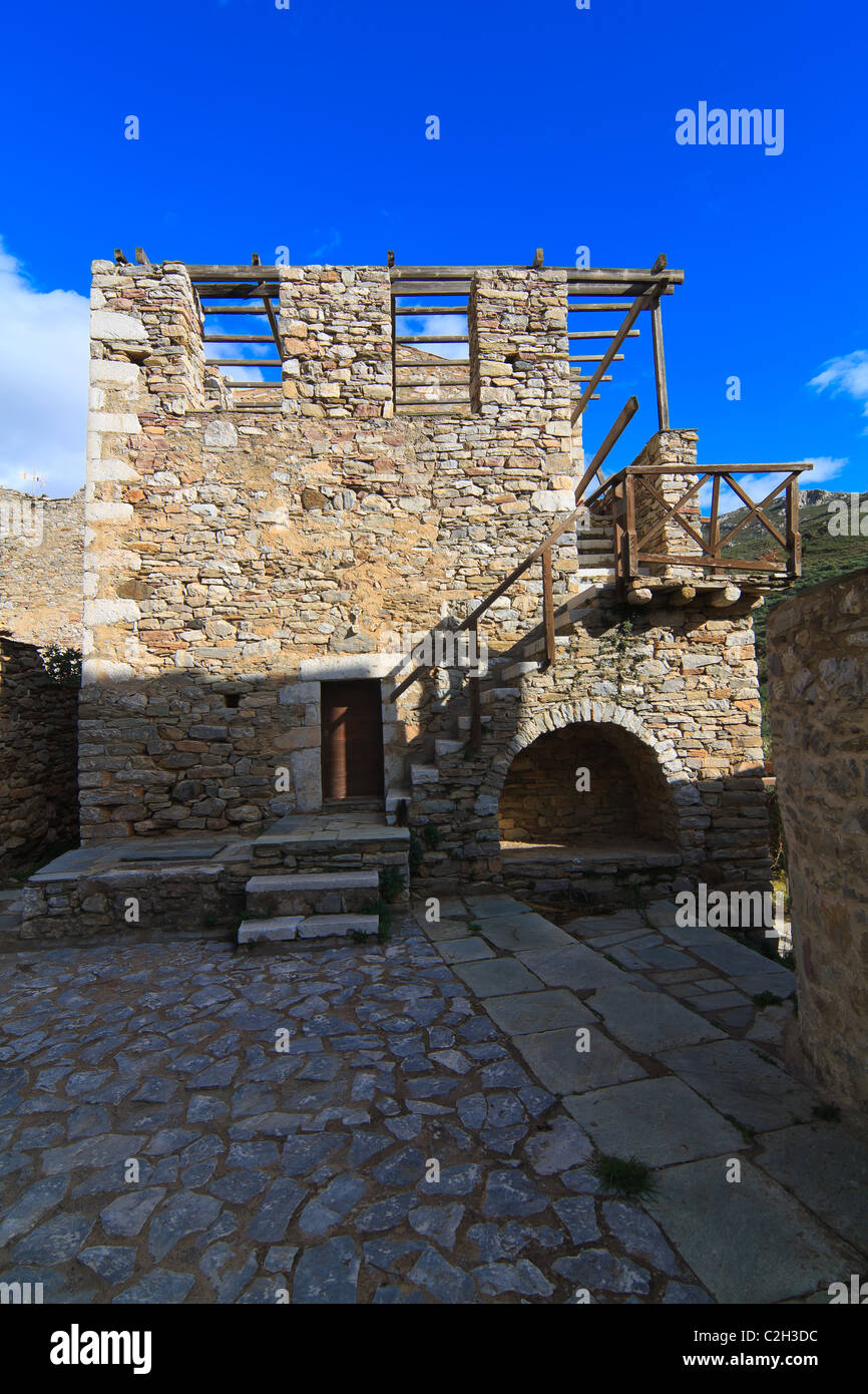 Typical stone Tower-houses ruins in Vathia, Mani, Greece Stock Photo ...