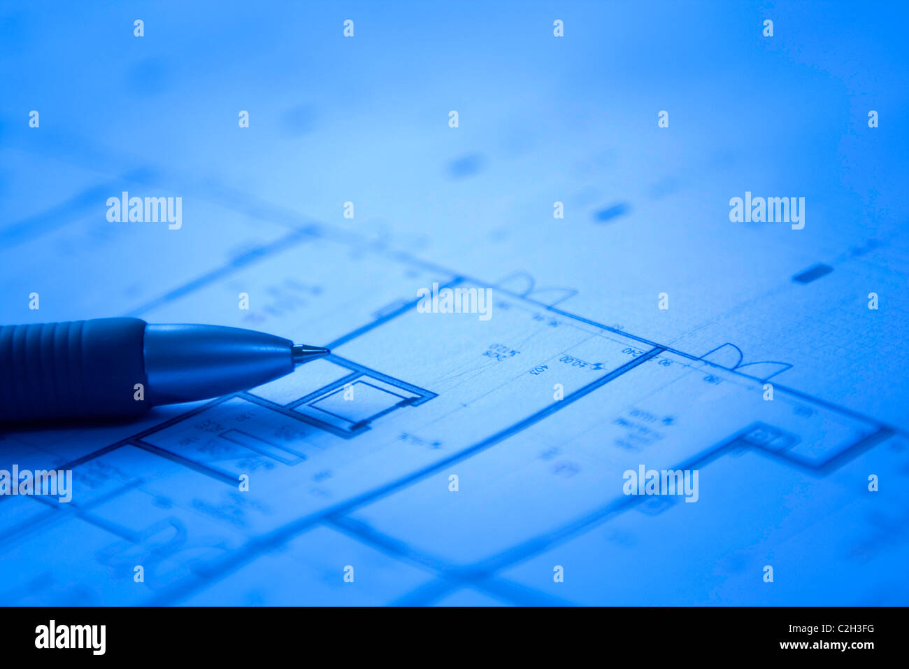 Pen on project drawings Stock Photo - Alamy