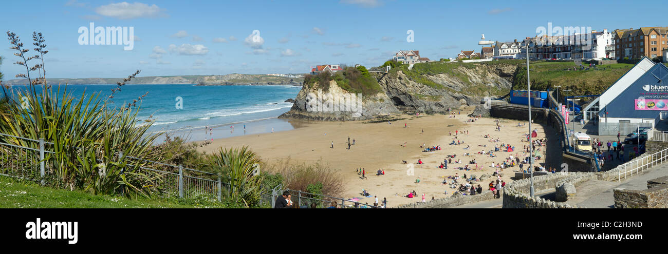 Panoramic view of Towan beach in Newquay Cornwall UK Stock Photo - Alamy