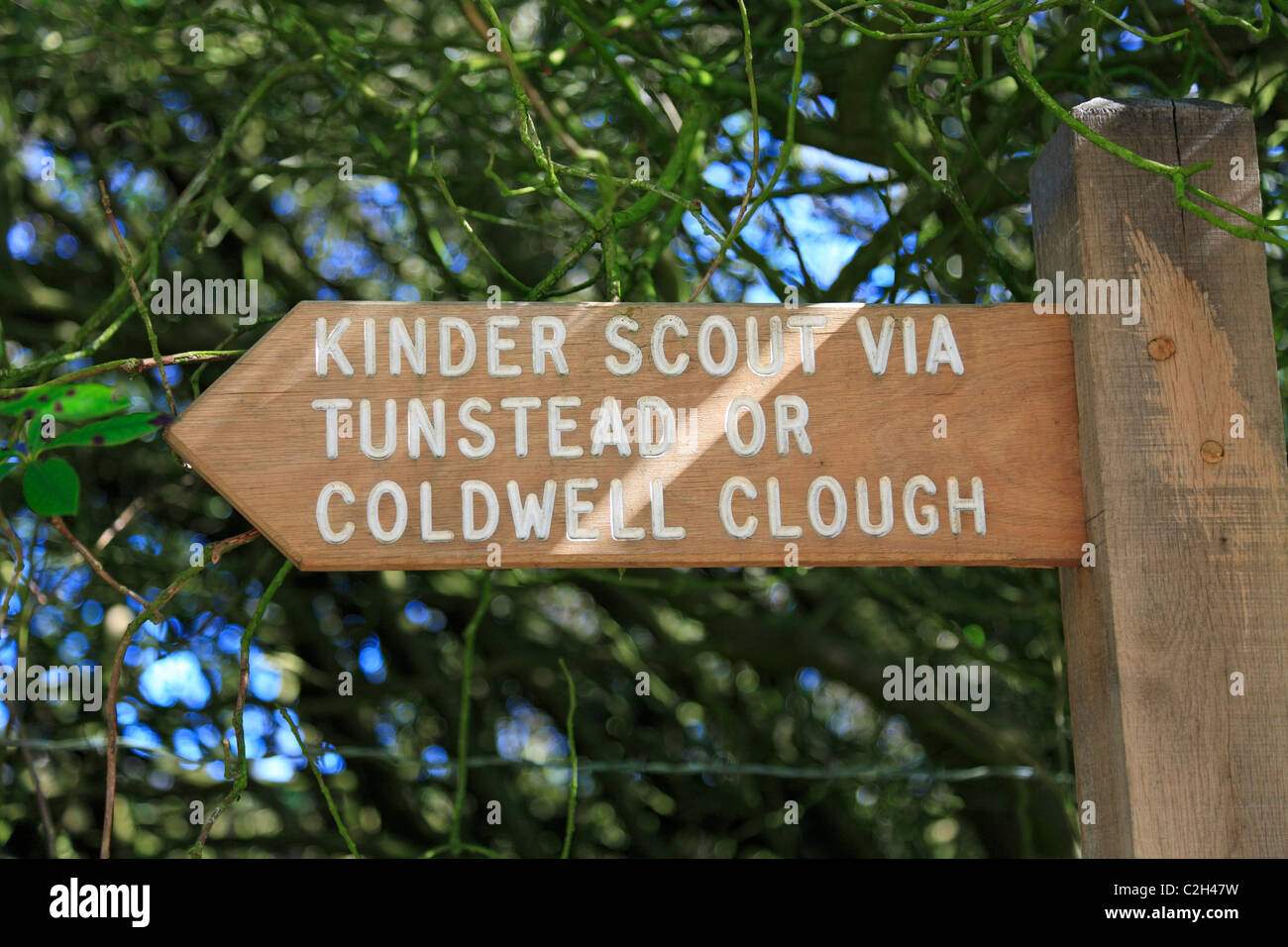 Wooden fingerpost near Hayfield, Derbyshire, Peak District National ...