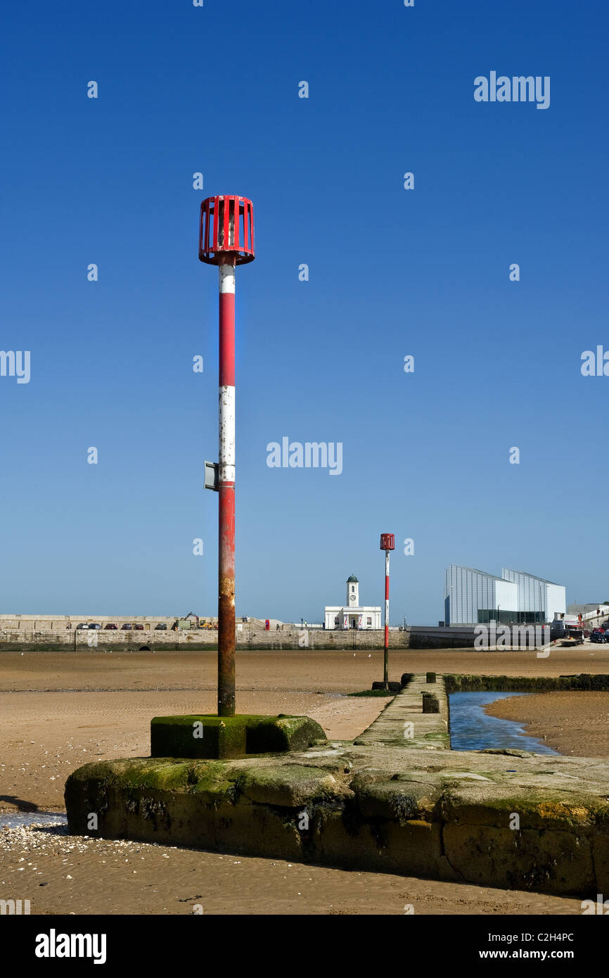 A hazard warning pole on Margate Beach. Photograph by Gordon Scammell ...