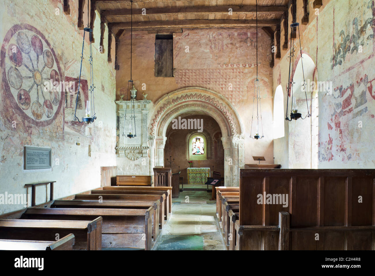 14th century tempera wall paintings in the nave of St Marys church ...