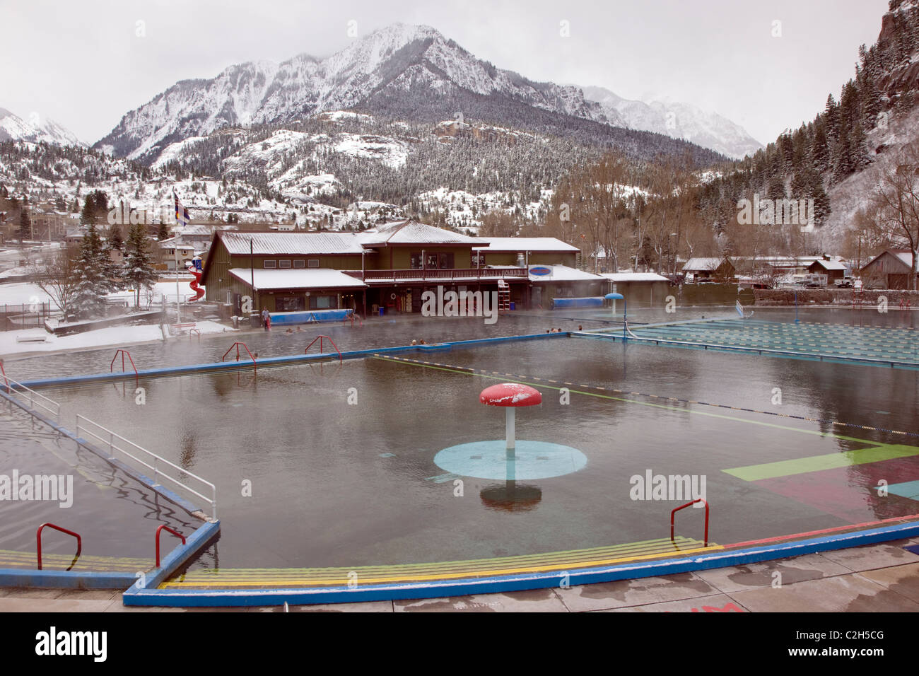 Winter view of Ouray Hot Springs Pool, Ouray, Colorado, USA Stock Photo ...