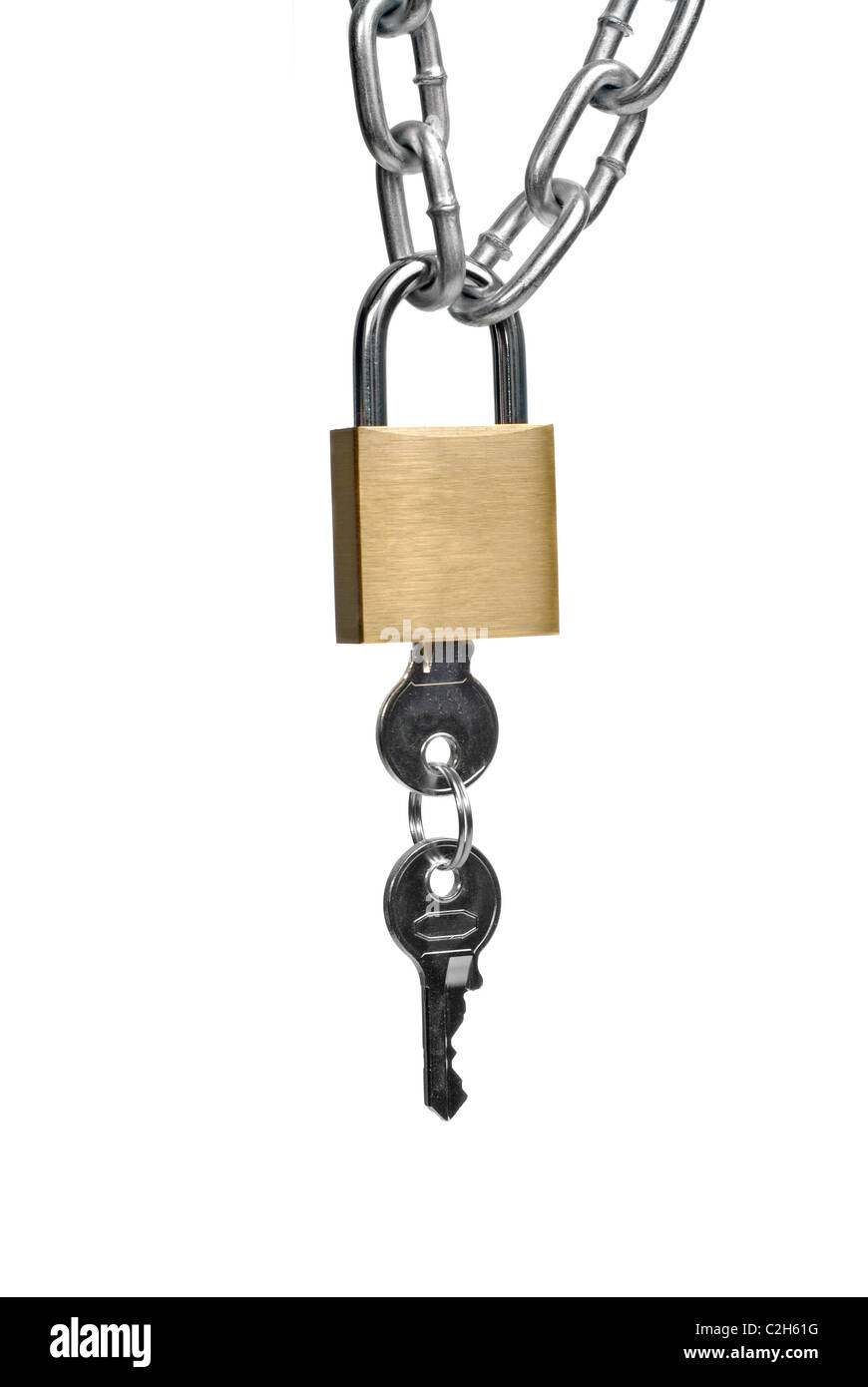 Closed padlock and chain with keys isolated on white background Stock ...
