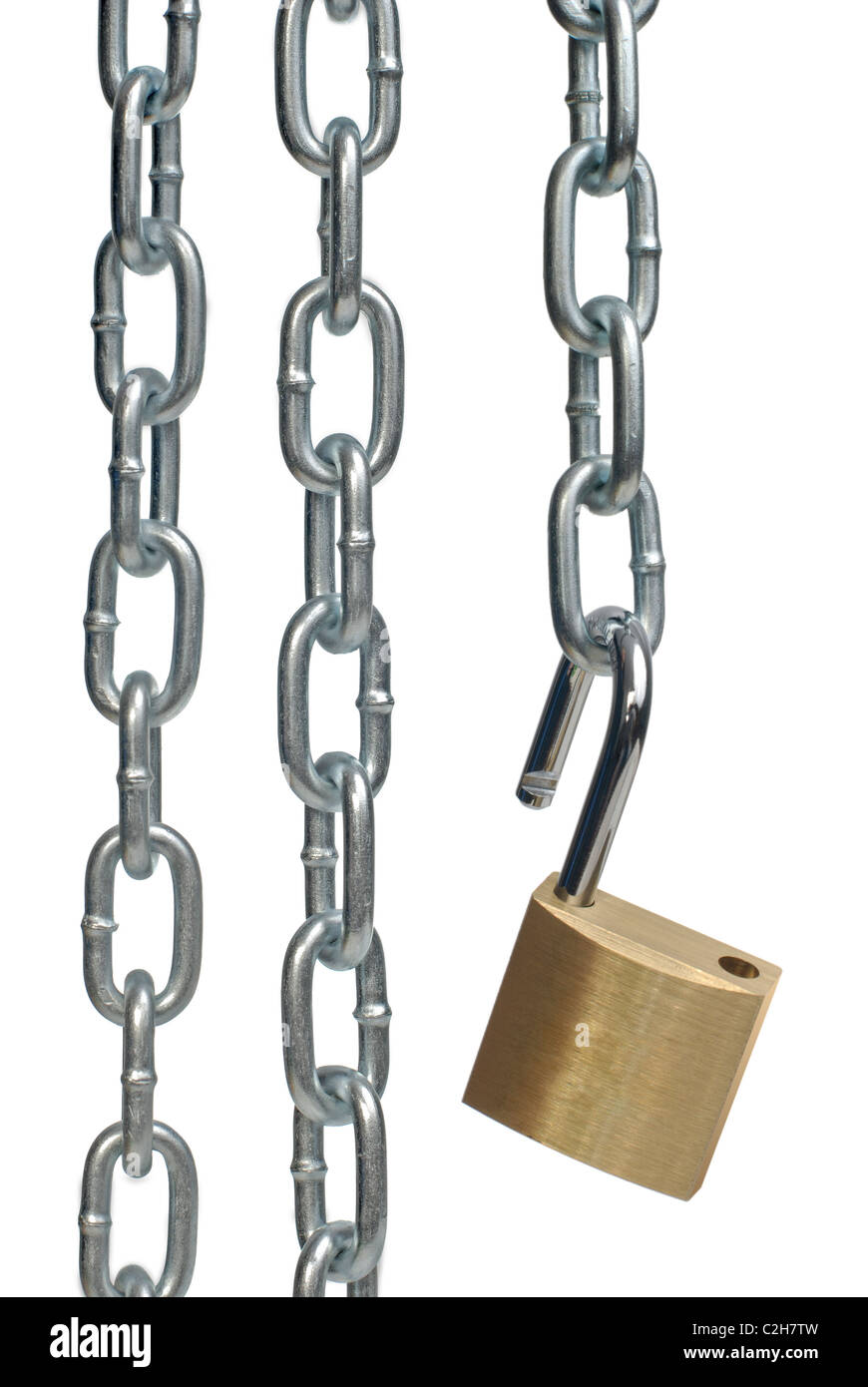 Open padlock and chains isolated on white background Stock Photo - Alamy