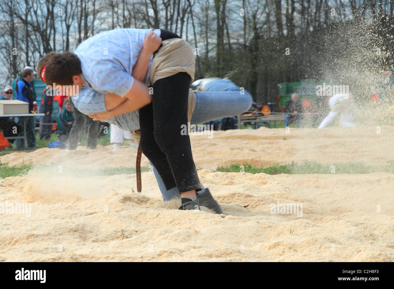 Swiss wrestling athletes fight for victory by throwing their opponent ...