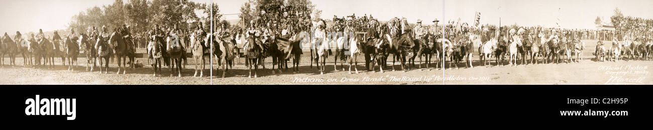 Native Americans on dress parade, "The Round-Up", Pendleton, OR, 1911 ...