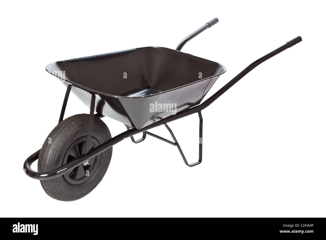 black wheelbarrow on white background Stock Photo - Alamy