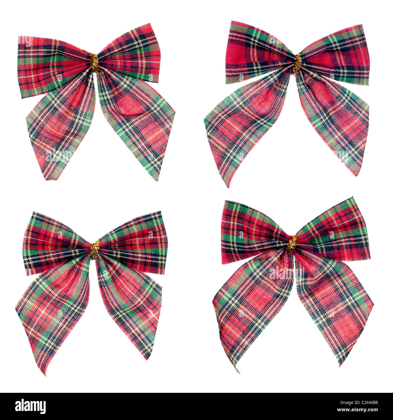 Four gift red and green ribbon and bow isolated on white background ...