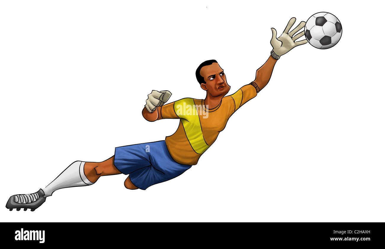 goalkeeper jumping to catch the ball wit one hand Stock Photo - Alamy