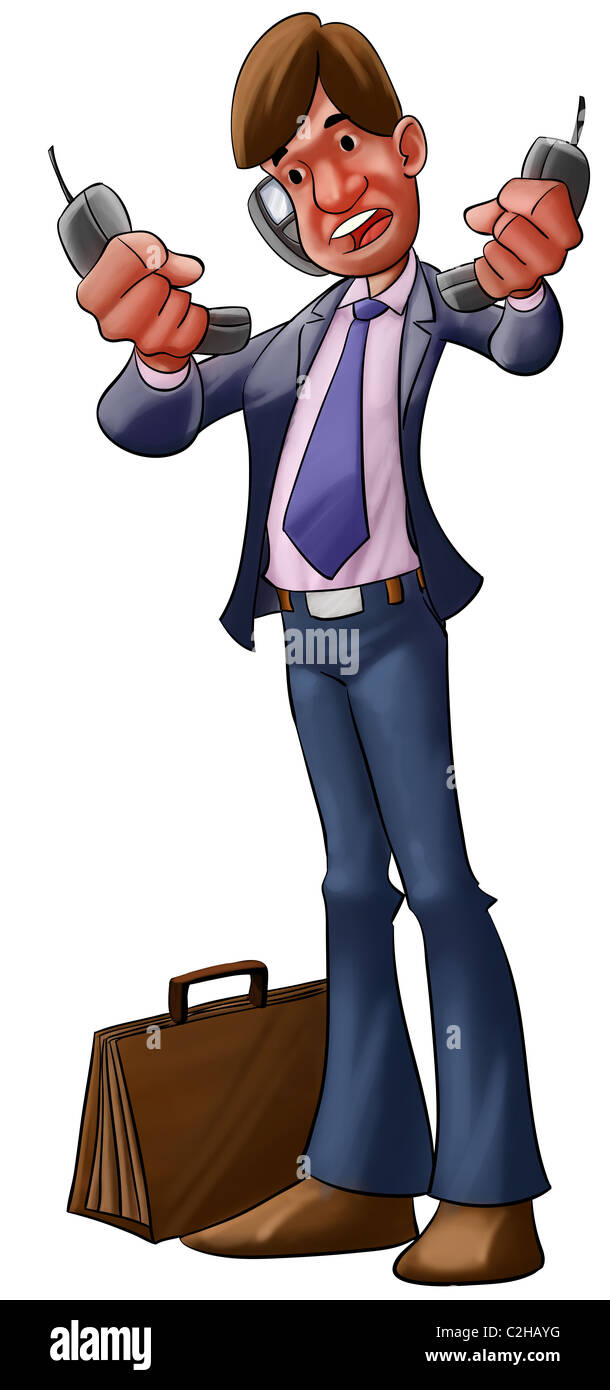 very busy executive with his suitcase and some cellphones Stock Photo ...