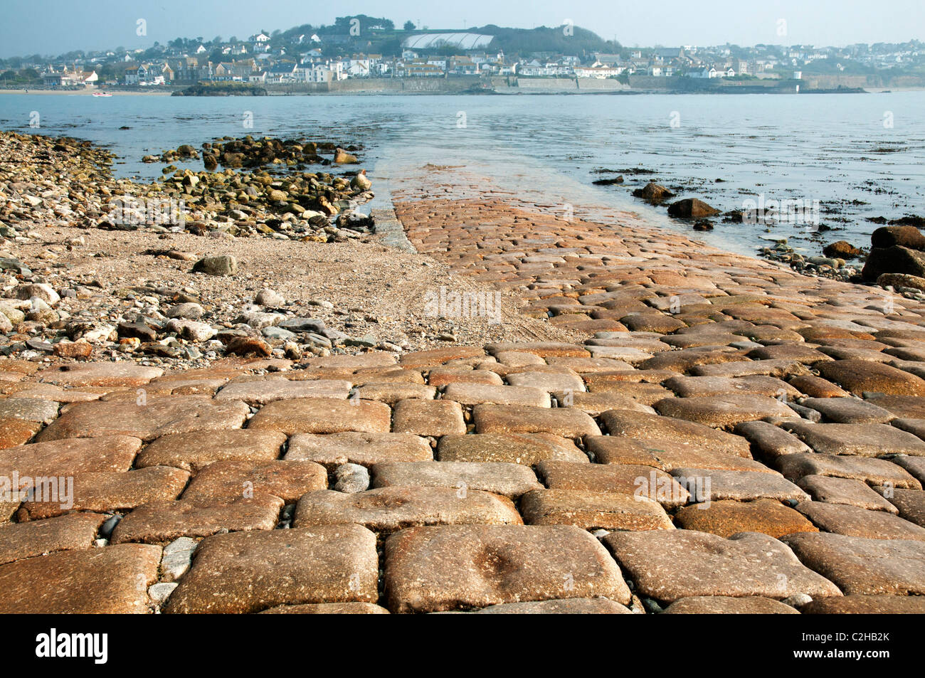 Looking back along the flooded causeway linking St Michael's Mount with ...