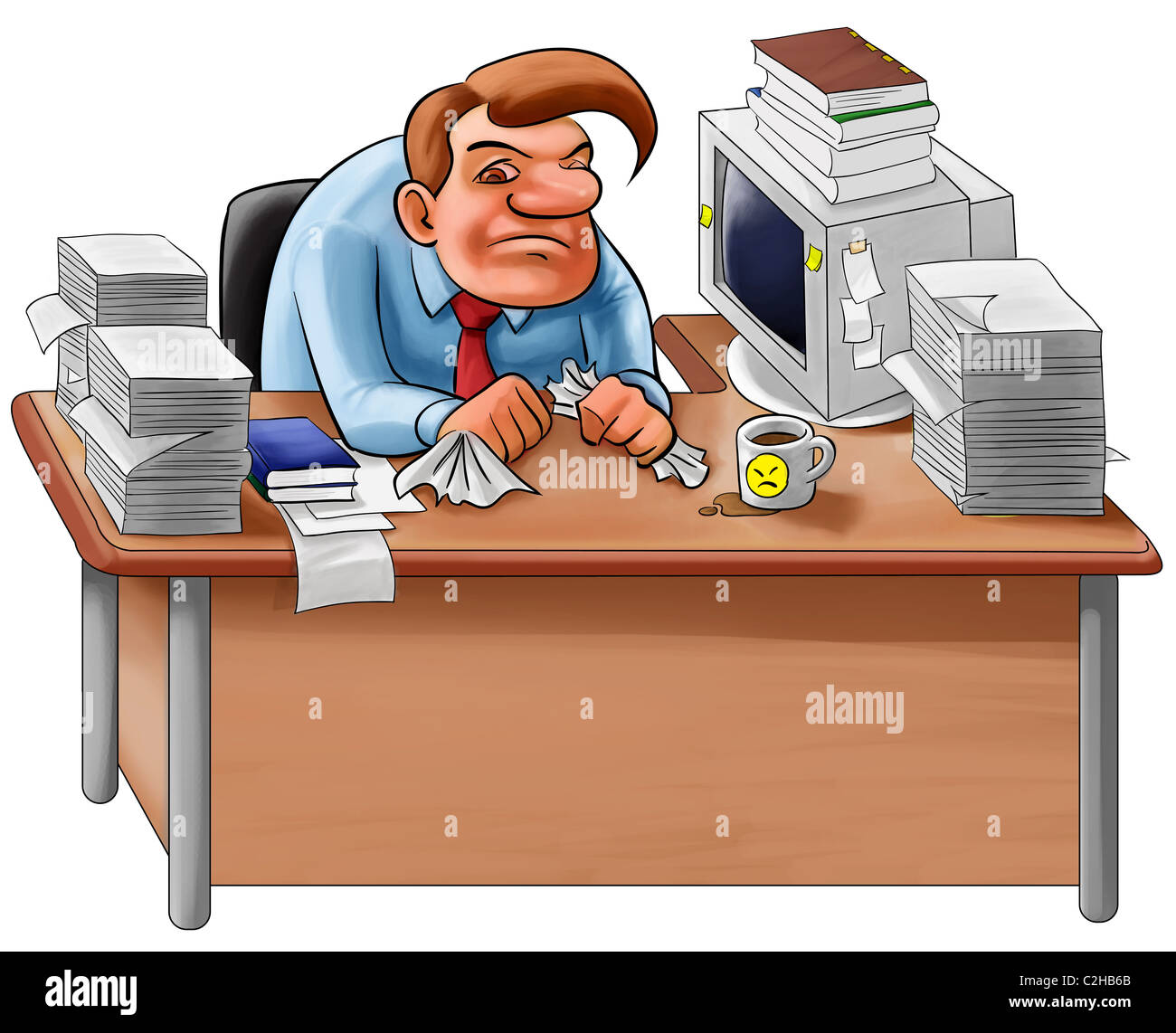 worker overworked sit in a desk with too many jobs to do Stock Photo ...