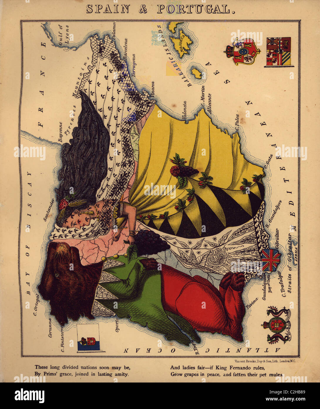Anthropomorphic Map of Spain & Portugal Stock Photo - Alamy