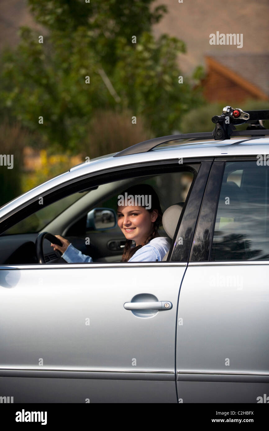 Teen Girl Driving Car Stock Photo - Alamy