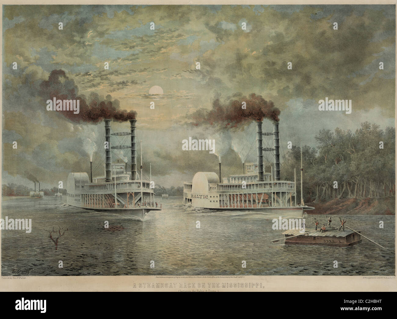 Steamboat race on the Mississippi, (between the Baltic & Diana Stock ...