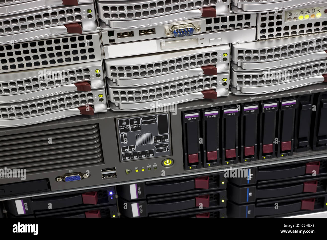 servers stack with hard drives in a datacenter for backup and data ...