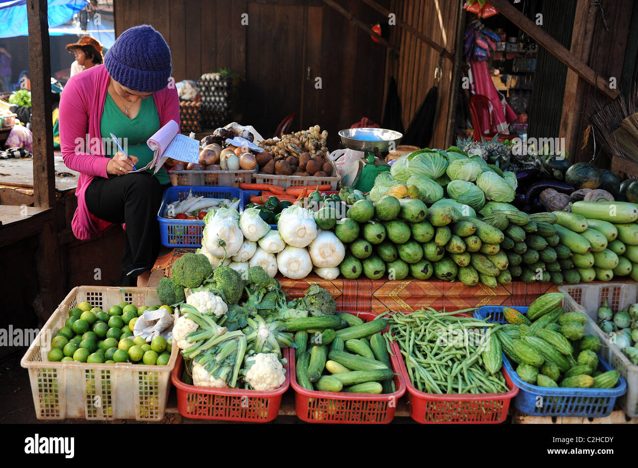 Variety of fresh vegetables displayed in Sen Monorom market, Eastern ...