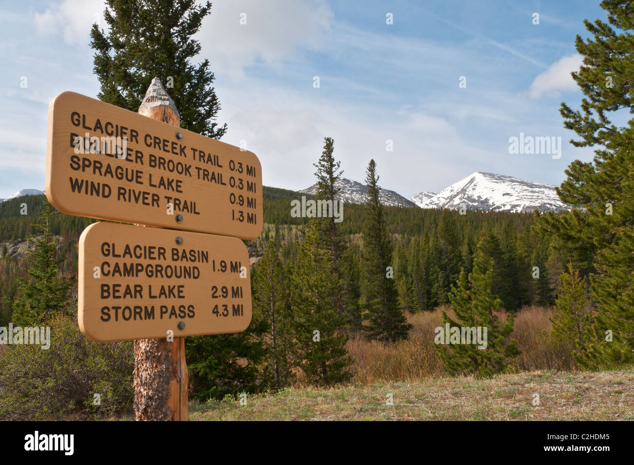 Colorado, Rocky Mountain National Park, Storm Pass Trailhead, sign ...