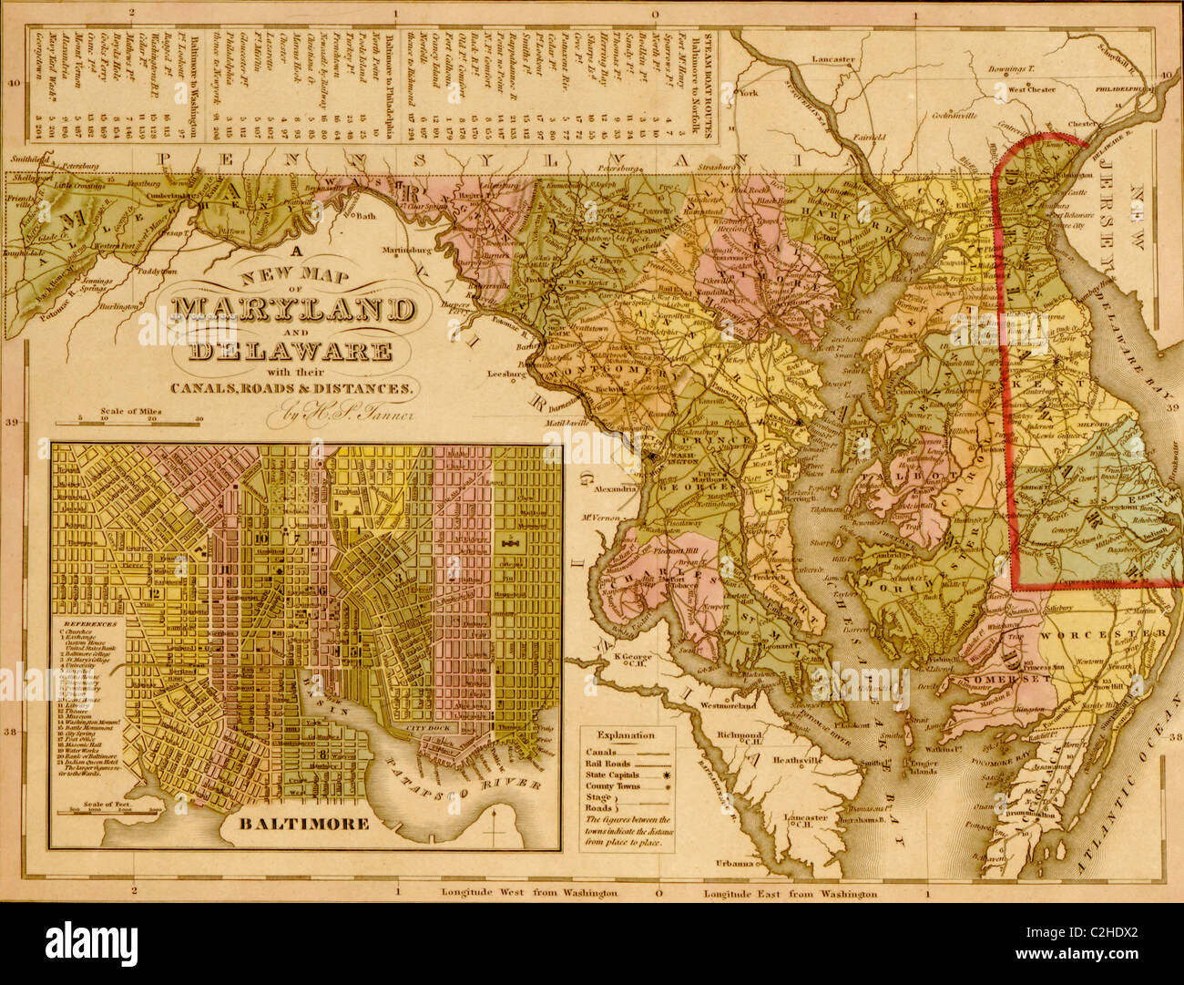 Maryland, Delaware & Baltimore - 1844 Stock Photo - Alamy