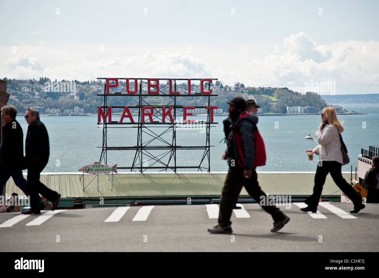 Seattle's famous Public Market in downtown Seattle in a sunny afternoon ...