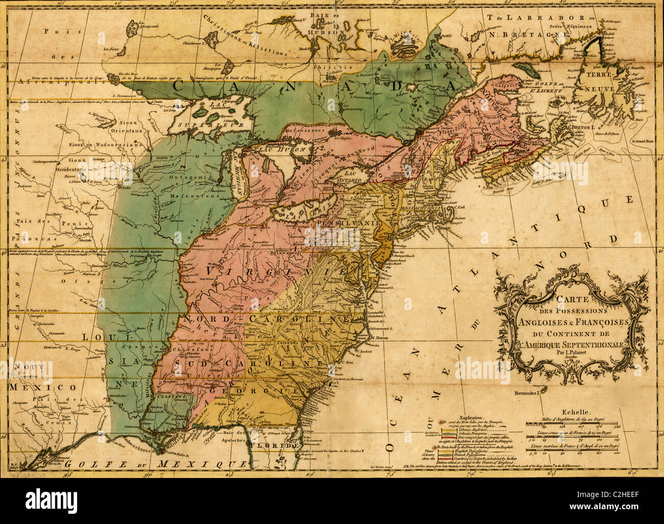 British & French Claims to North America - 1756 Stock Photo - Alamy