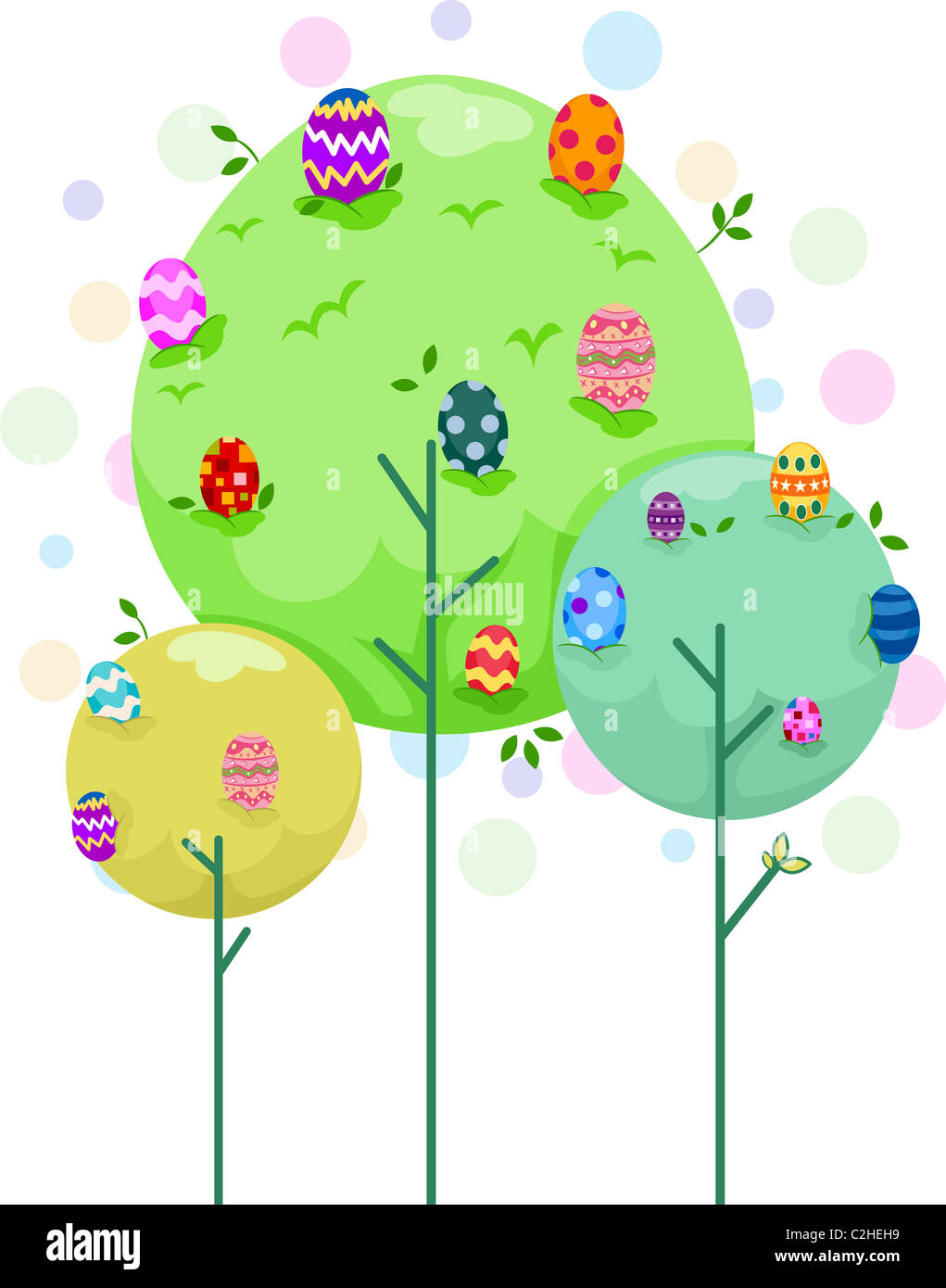 Illustration of Easter Eggs on Trees Stock Photo - Alamy