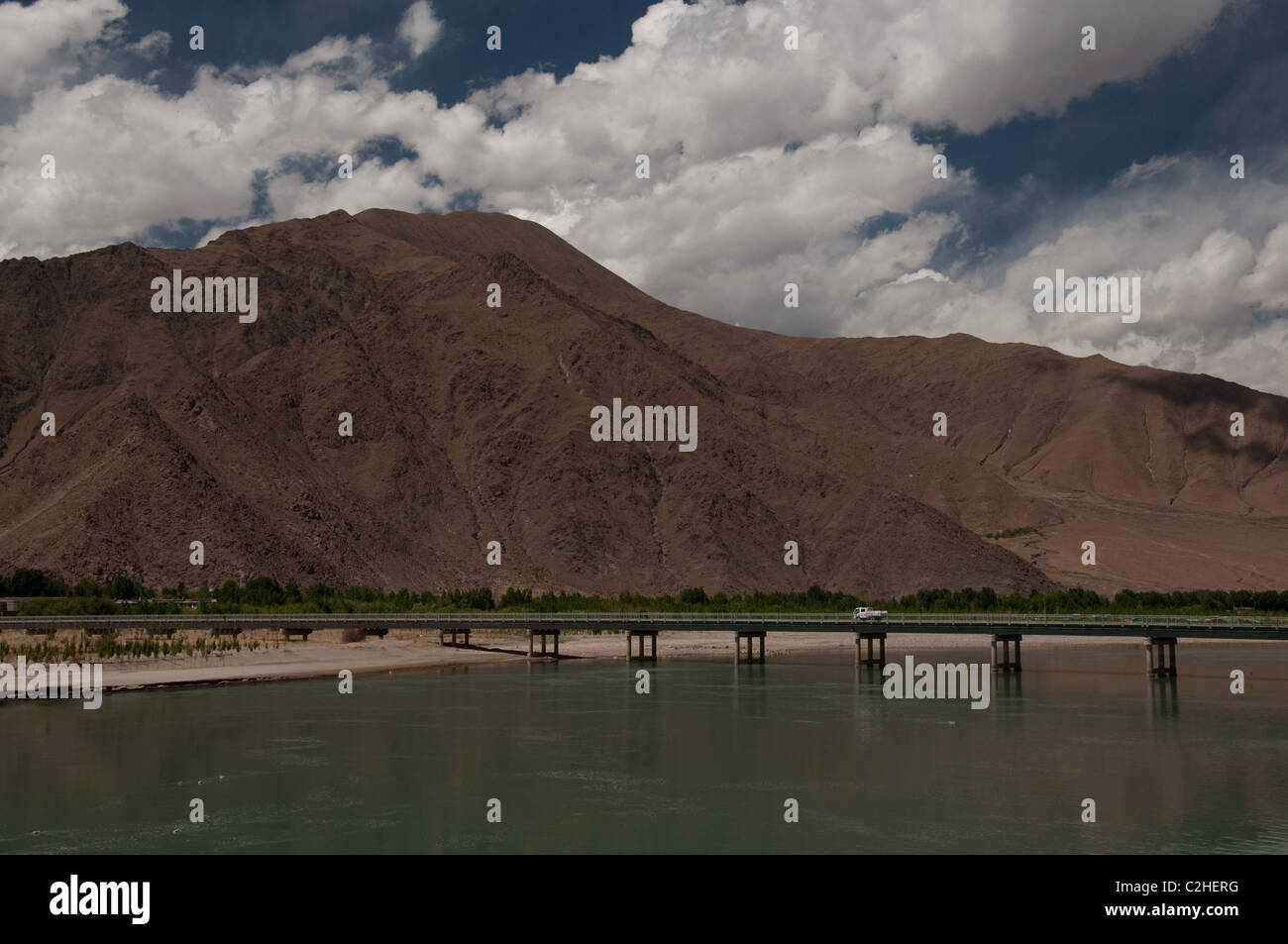 Bridge over the Lhasa River on the Tibetan Friendship Highway Stock ...