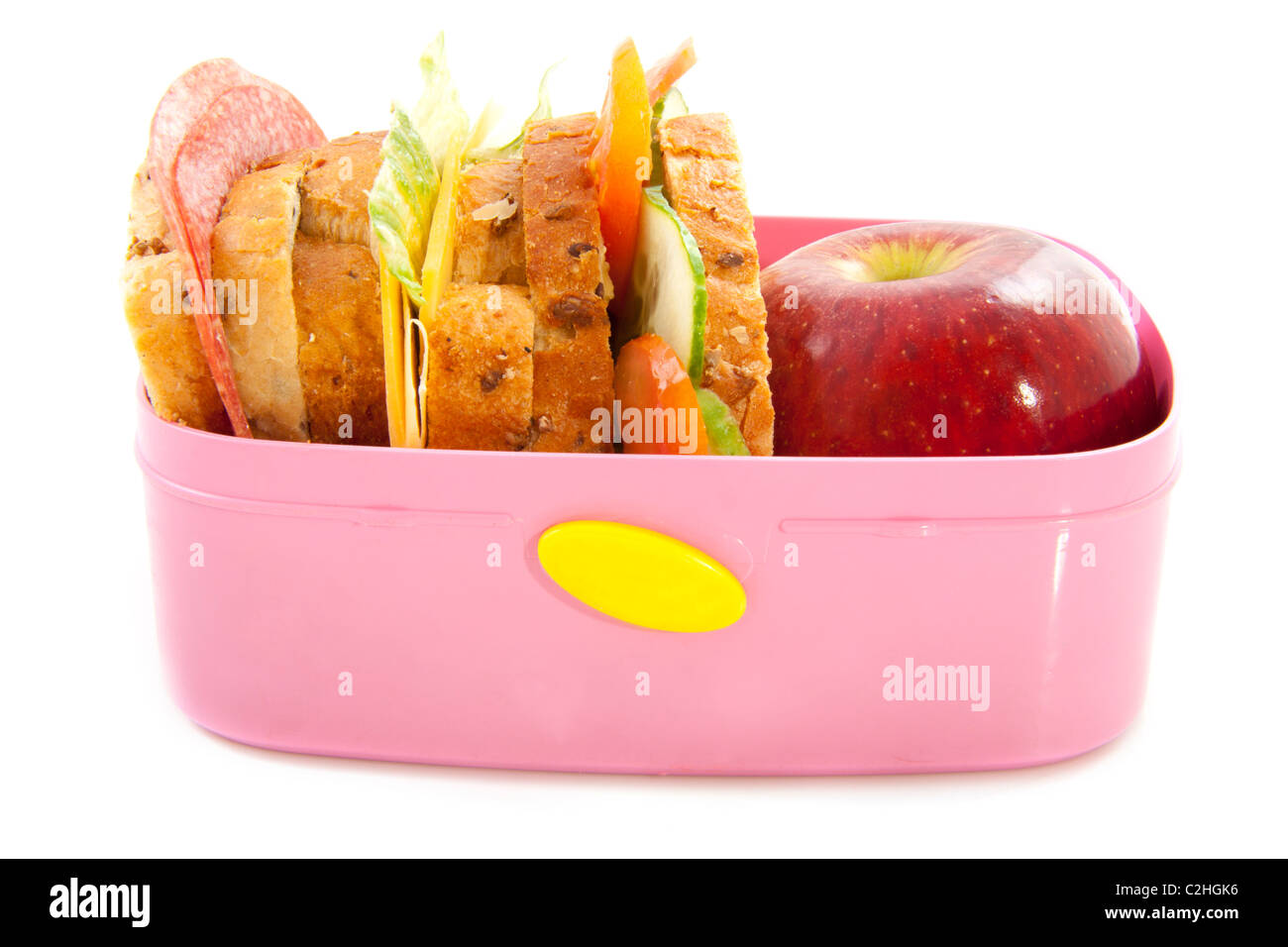 Healthy lunch in pink box isolated over white Stock Photo - Alamy