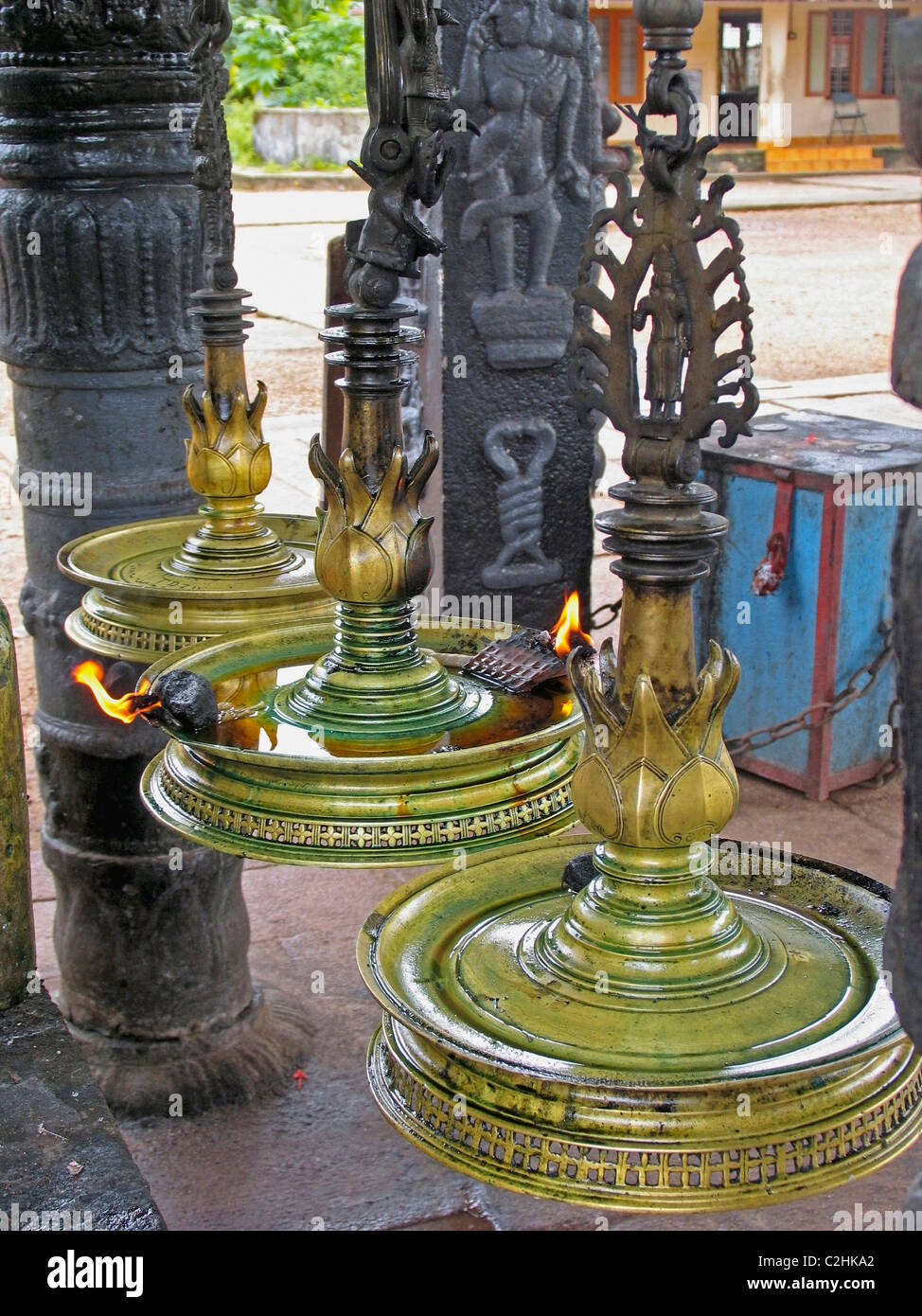 Antique Brass made oil lamp, Samai, Kerala, India Stock Photo - Alamy