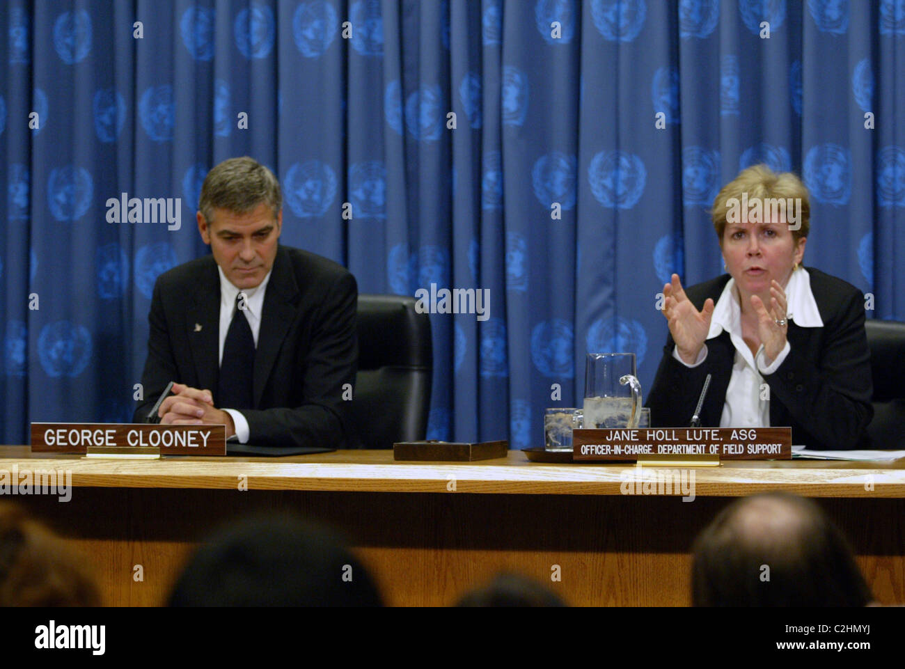 Kiyo Akasaka, George Clooney and Jane Holl Lute News conference marking ...