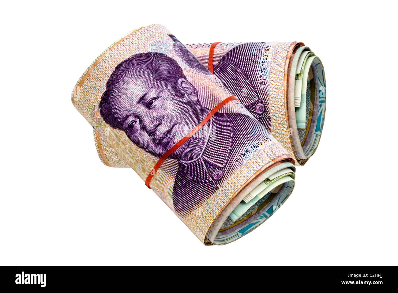 Two rolls of chinese money isolated on white background Stock Photo - Alamy