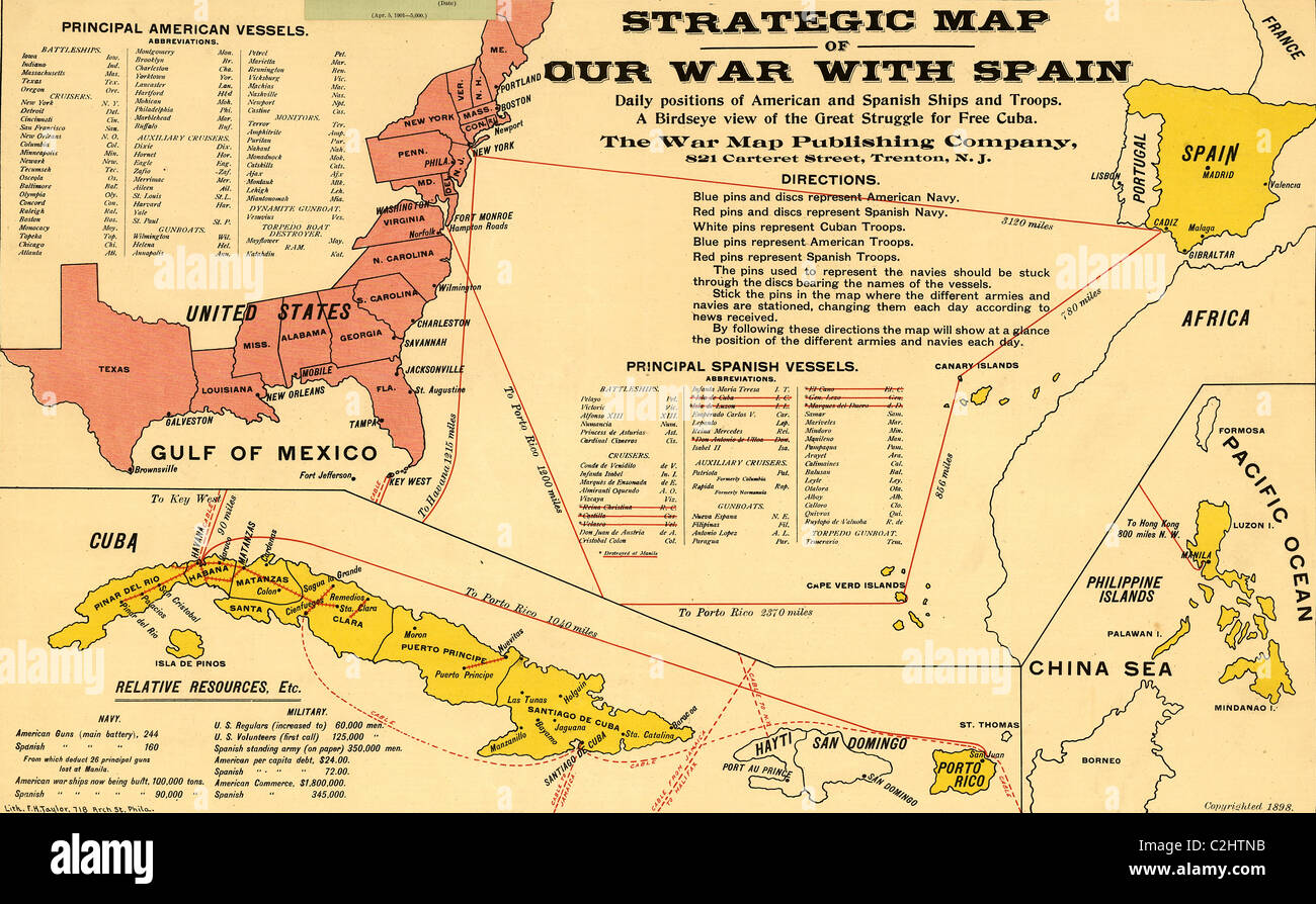 Strategic Map of Our War with Spain - 1898 Stock Photo - Alamy