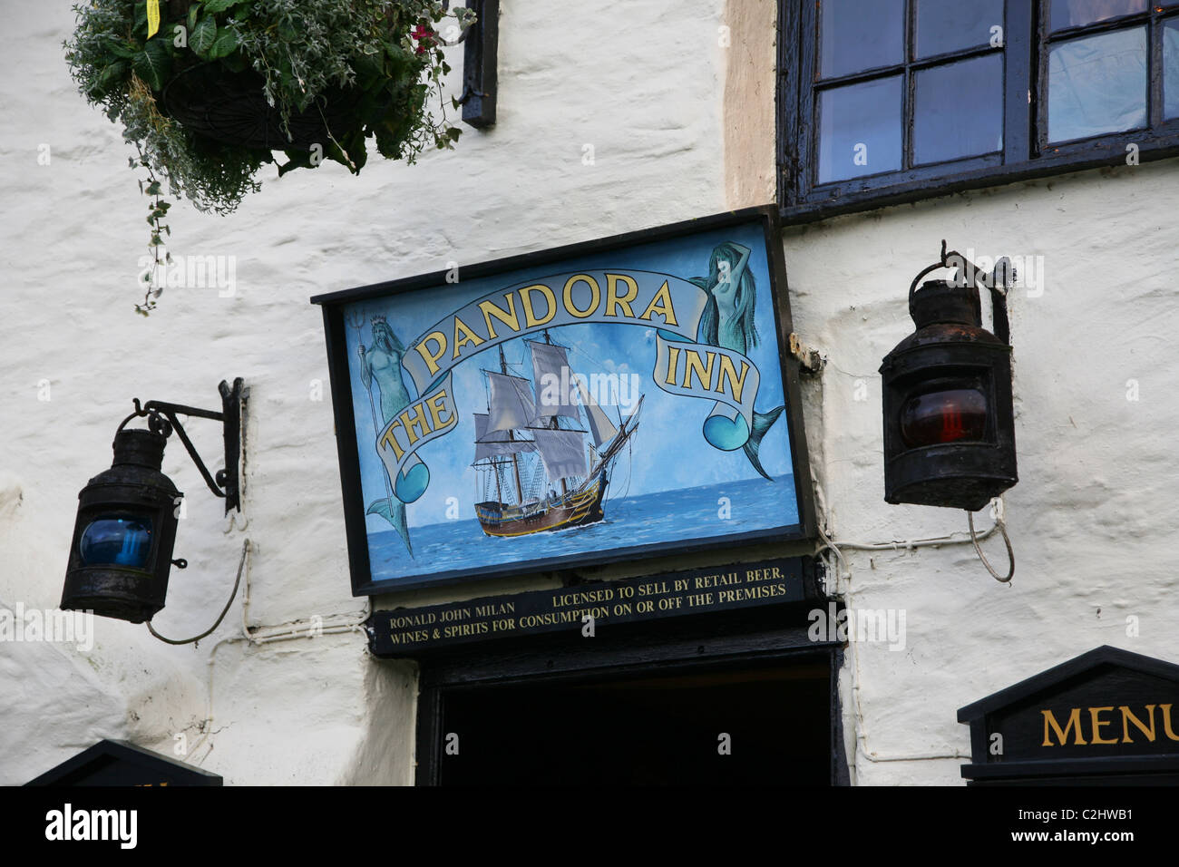 The 13th century Pandora Inn at Restronguet Creek, Cornwall, West ...