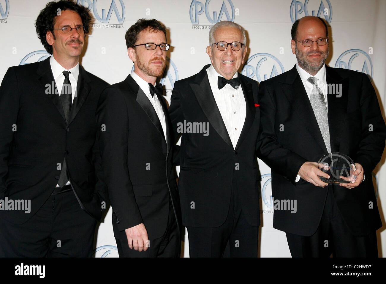 Joel Cohen, Ethan Cohen, Walter Mirisch, and Scott Rudin pose with the ...