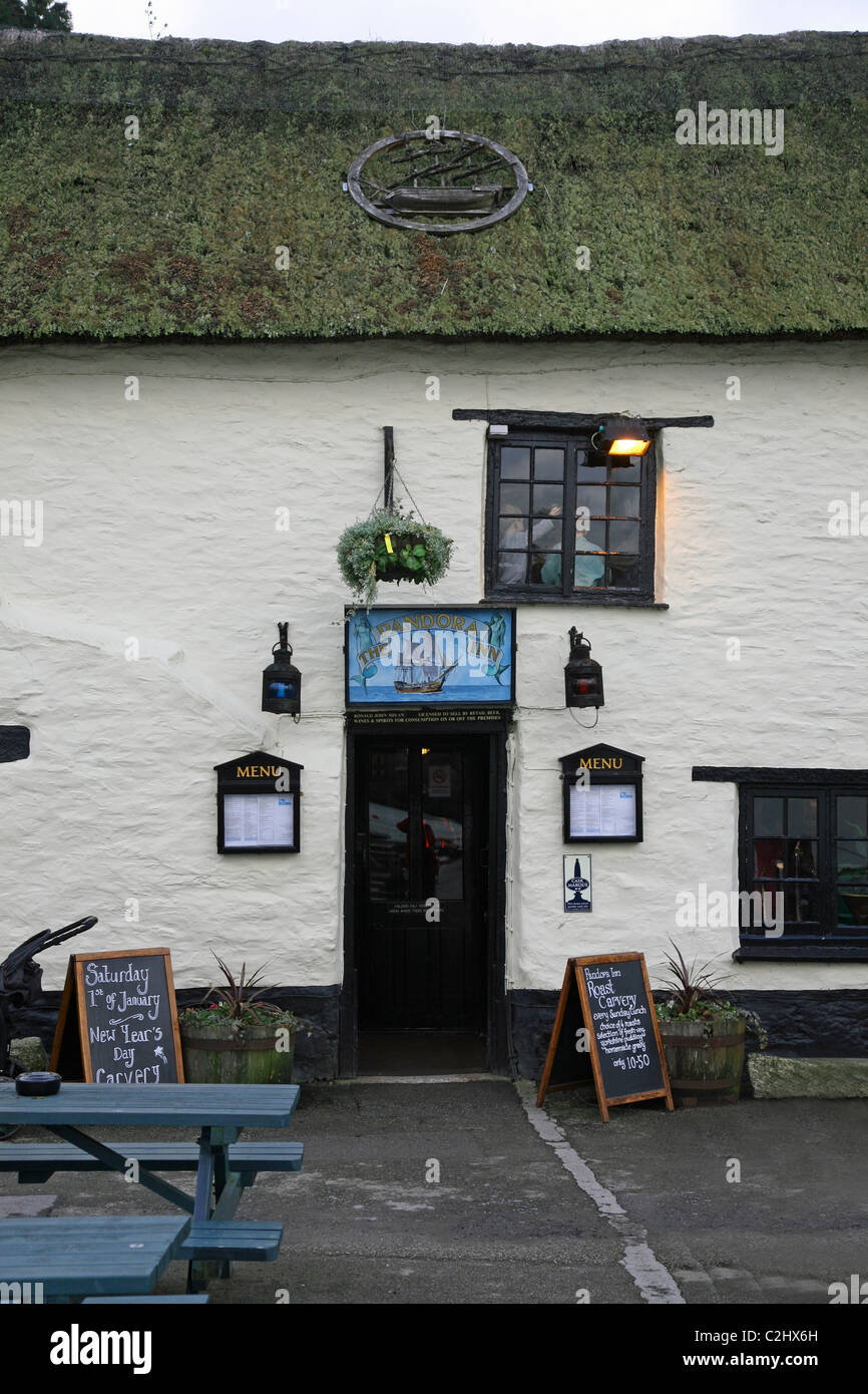 The 13th century Pandora Inn at Restronguet Creek, Cornwall, West ...